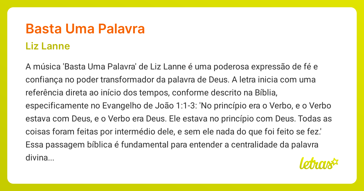 Significado da música BASTA UMA PALAVRA (Liz Lanne) - LETRAS.MUS.BR