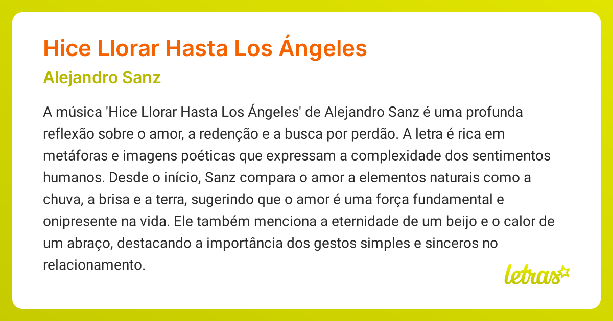 Significado da música HICE LLORAR HASTA LOS ÁNGELES (Alejandro Sanz ...