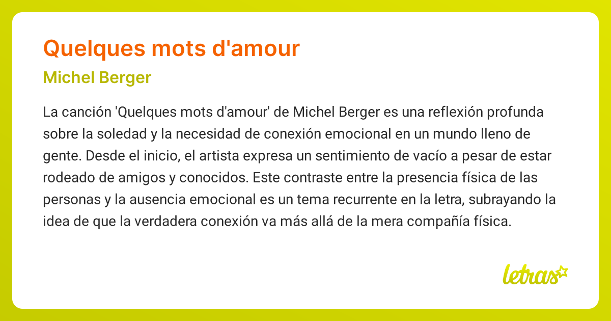 Significado de la canción QUELQUES MOTS D'AMOUR (Michel Berger ...