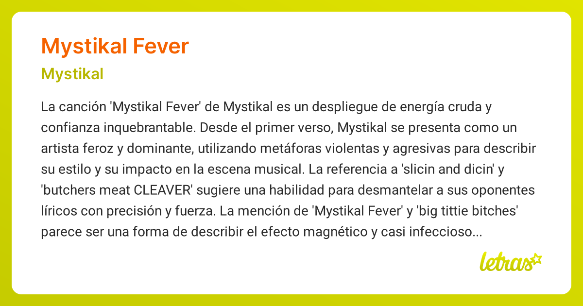 Significado de la canción MYSTIKAL FEVER (Mystikal) - LETRAS.COM