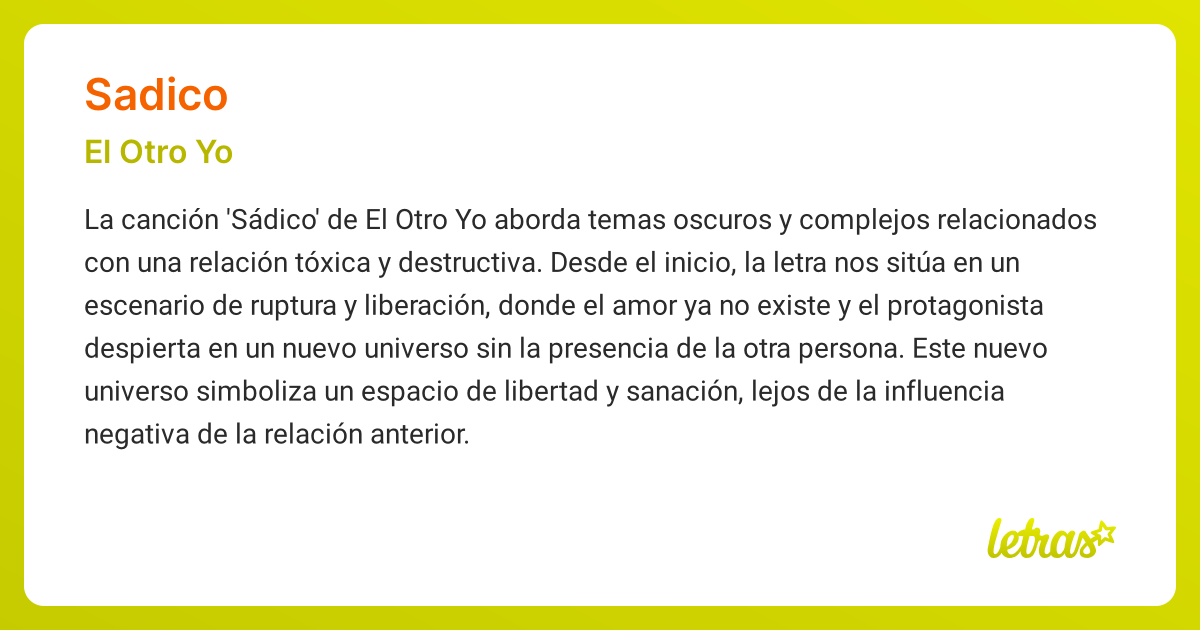 Significado de la canción SADICO (El Otro Yo) - LETRAS.COM