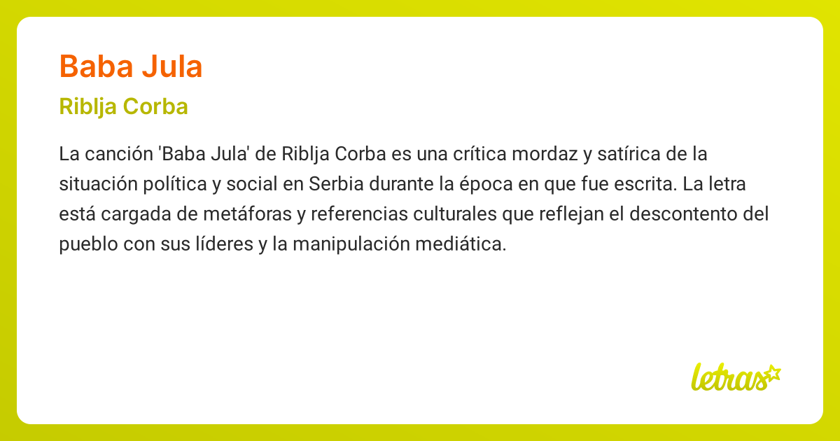 Significado de la canción BABA JULA (Riblja Corba) - LETRAS.COM