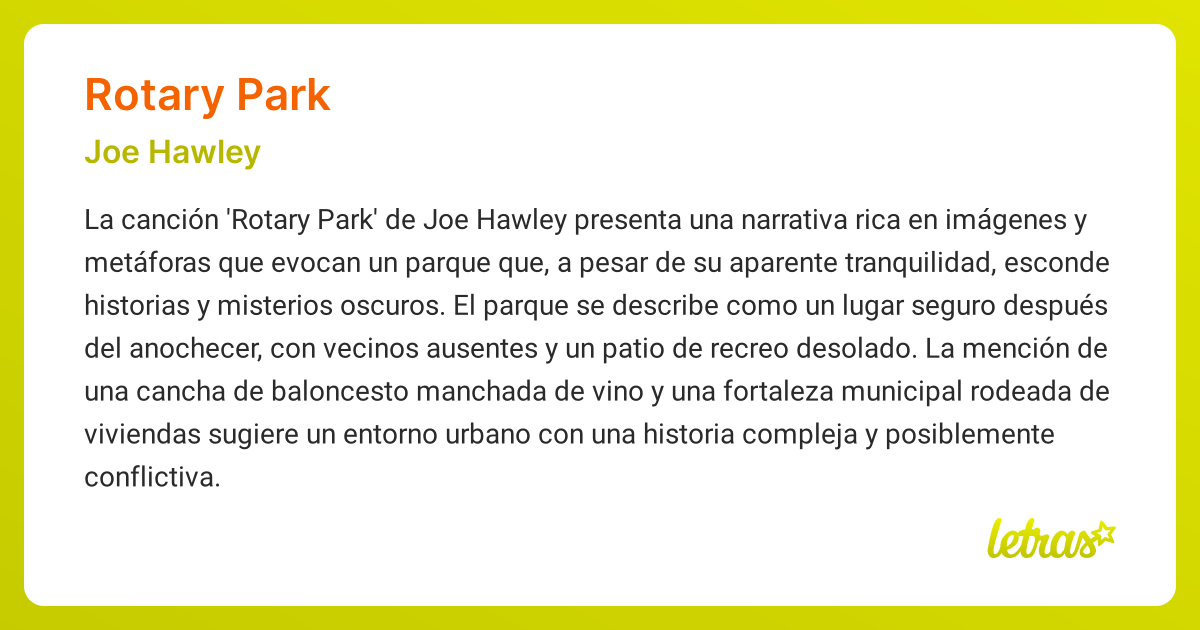 Significado de la canción ROTARY PARK (Joe Hawley) - LETRAS.COM