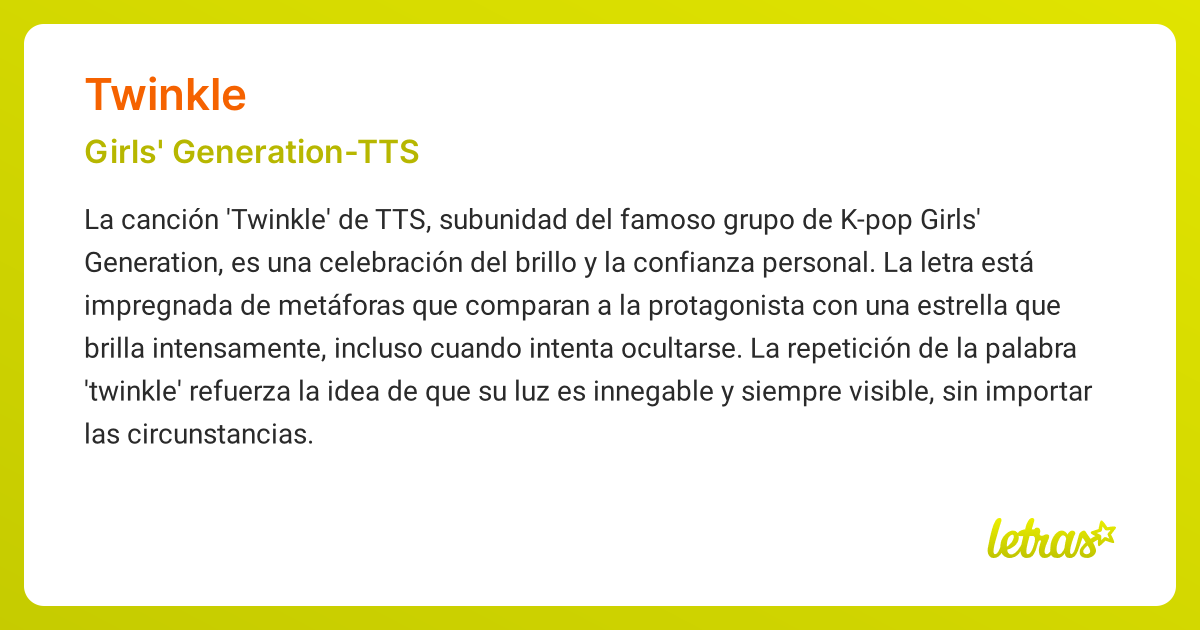 Significado de la canción TWINKLE (Girls' Generation-TTS) - LETRAS.COM