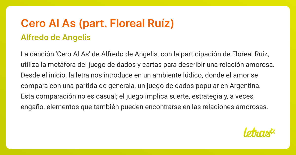 Significado de la canción Cero Al As (part. Floreal Ruíz) (Alfredo de ...
