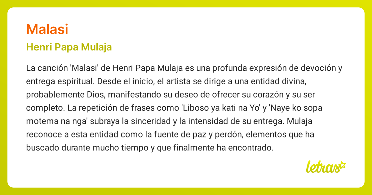 Significado de la canción MALASI (Henri Papa Mulaja) - LETRAS.COM