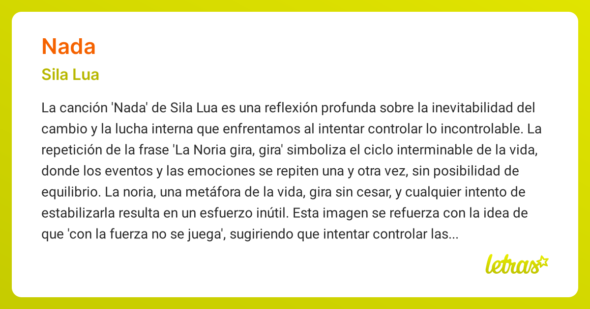 Significado de la canción NADA (Sila Lua) - LETRAS.COM