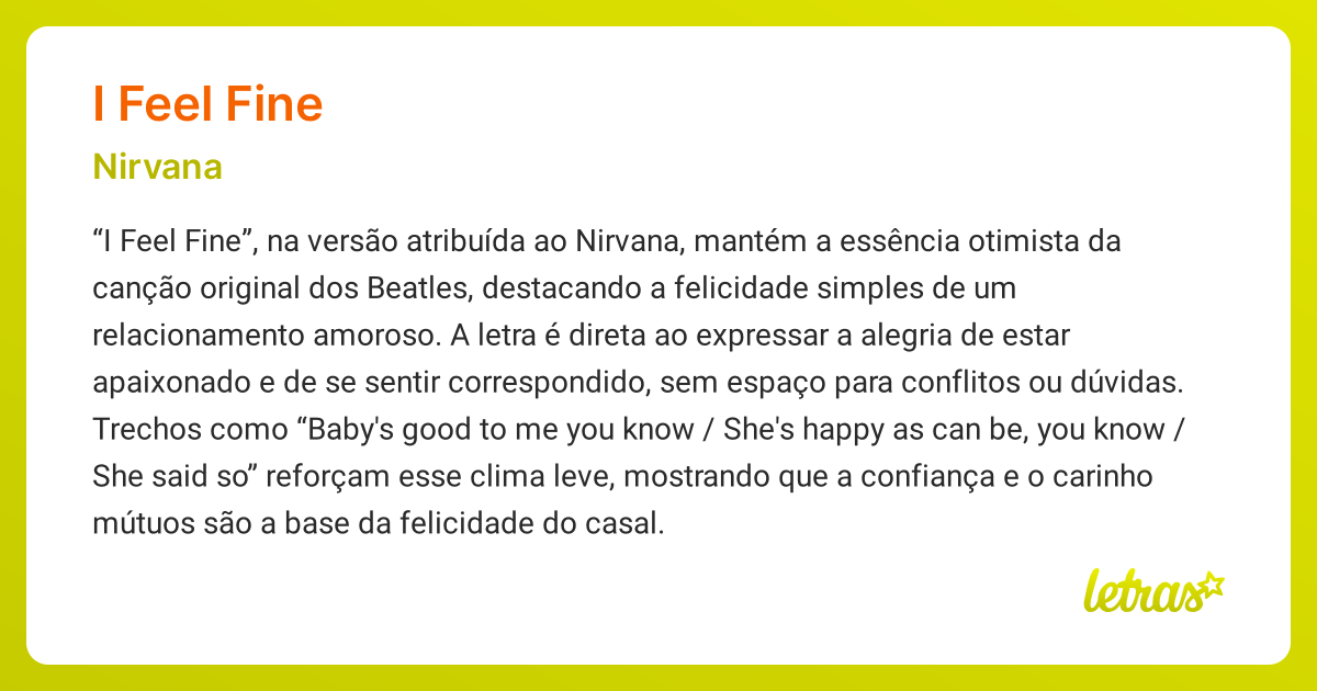 Significado da música I FEEL FINE (Nirvana) - LETRAS.MUS.BR