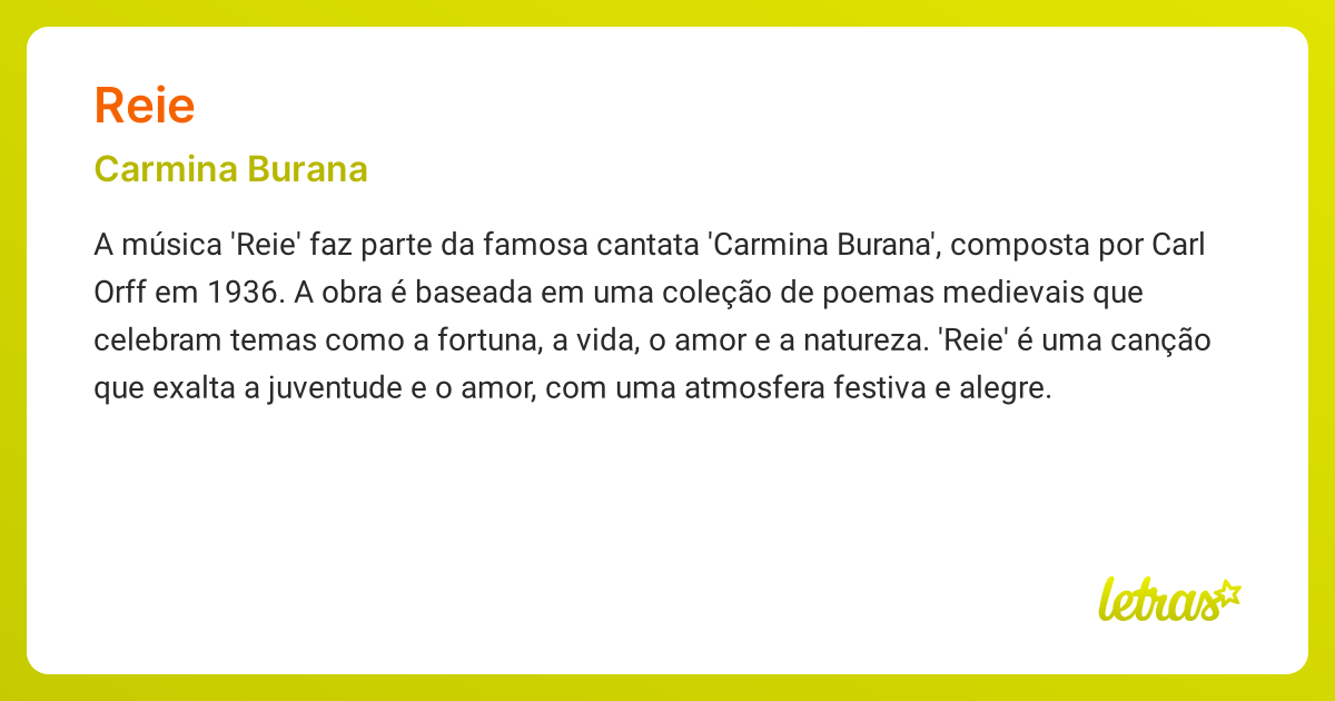 Significado da música REIE (Carmina Burana) - LETRAS.MUS.BR