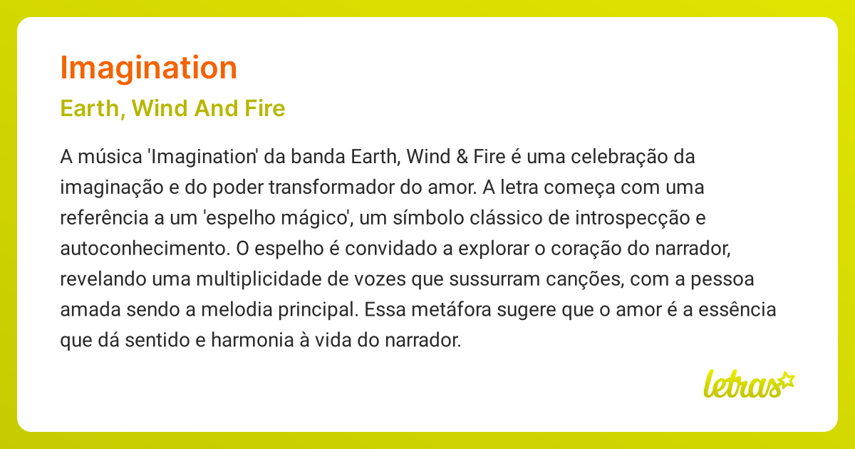 Significado da música IMAGINATION (Earth, Wind And Fire) - LETRAS.MUS.BR