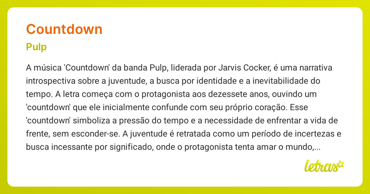 Significado da música COUNTDOWN (Pulp) - LETRAS.MUS.BR