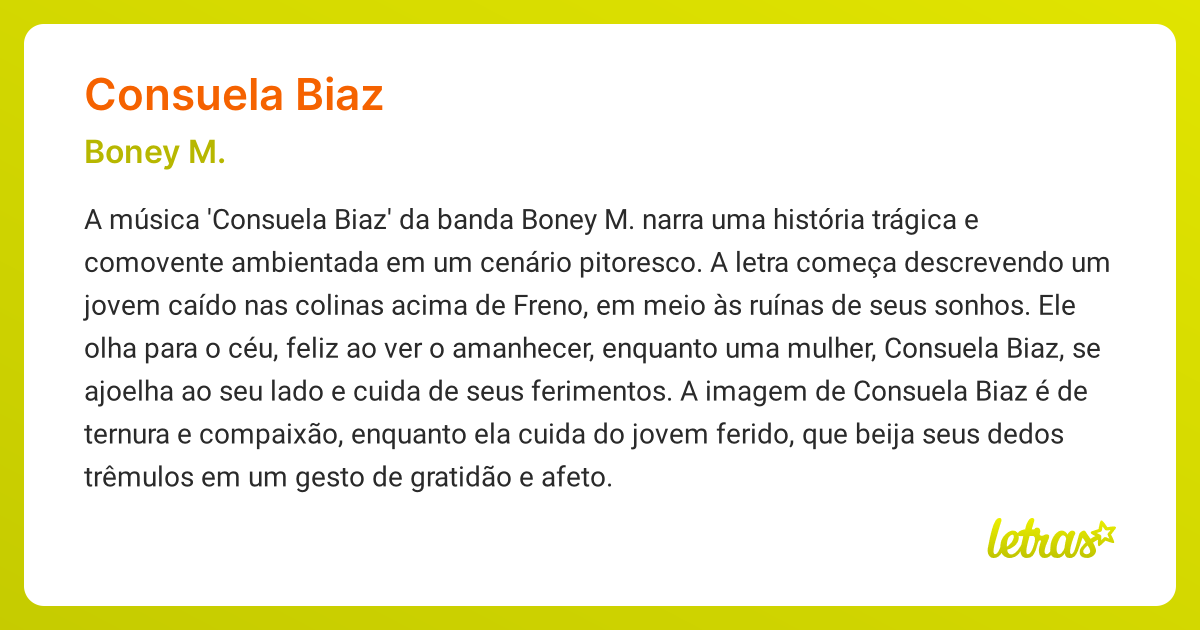 Significado da música CONSUELA BIAZ (Boney M.) - LETRAS.MUS.BR