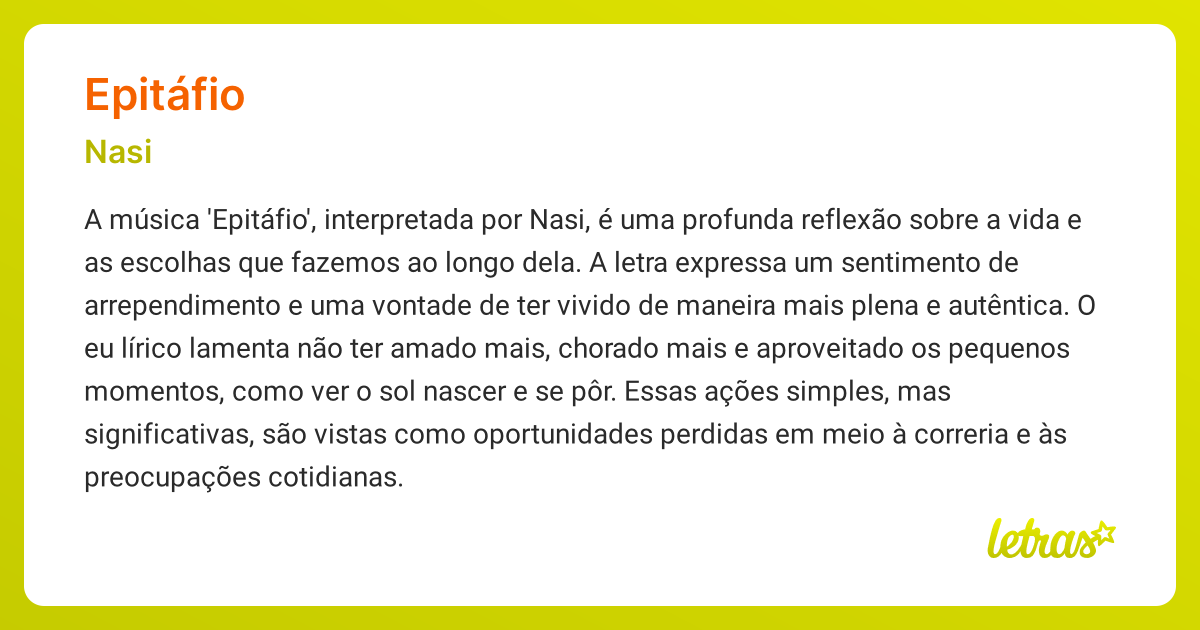 Significado da música EPITÁFIO (Nasi) - LETRAS.MUS.BR
