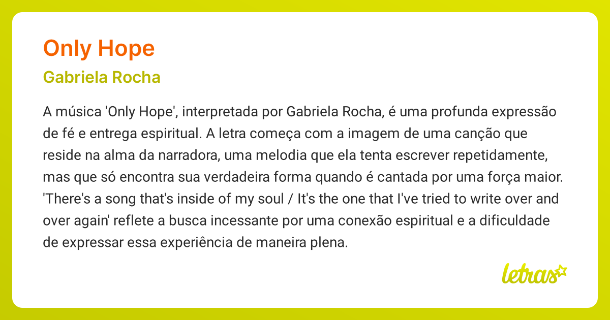 Significado da música ONLY HOPE (Gabriela Rocha) - LETRAS.MUS.BR