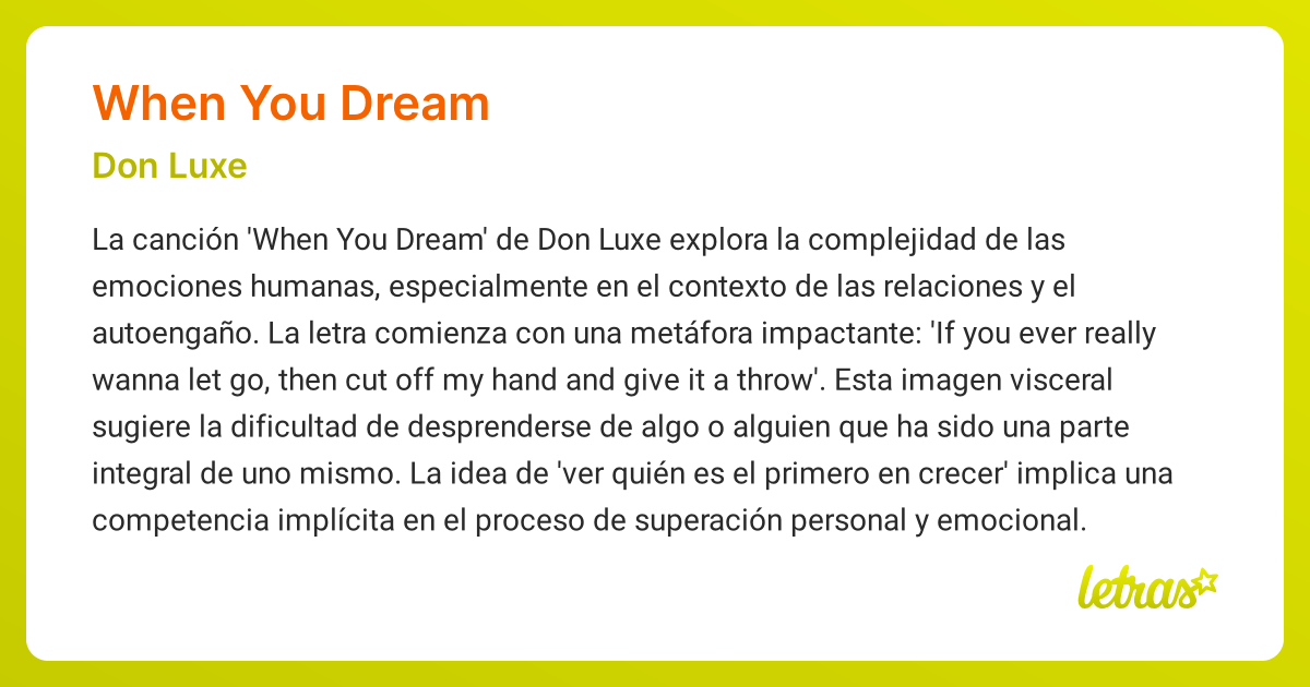 Significado de la canción WHEN YOU DREAM (Don Luxe) - LETRAS.COM