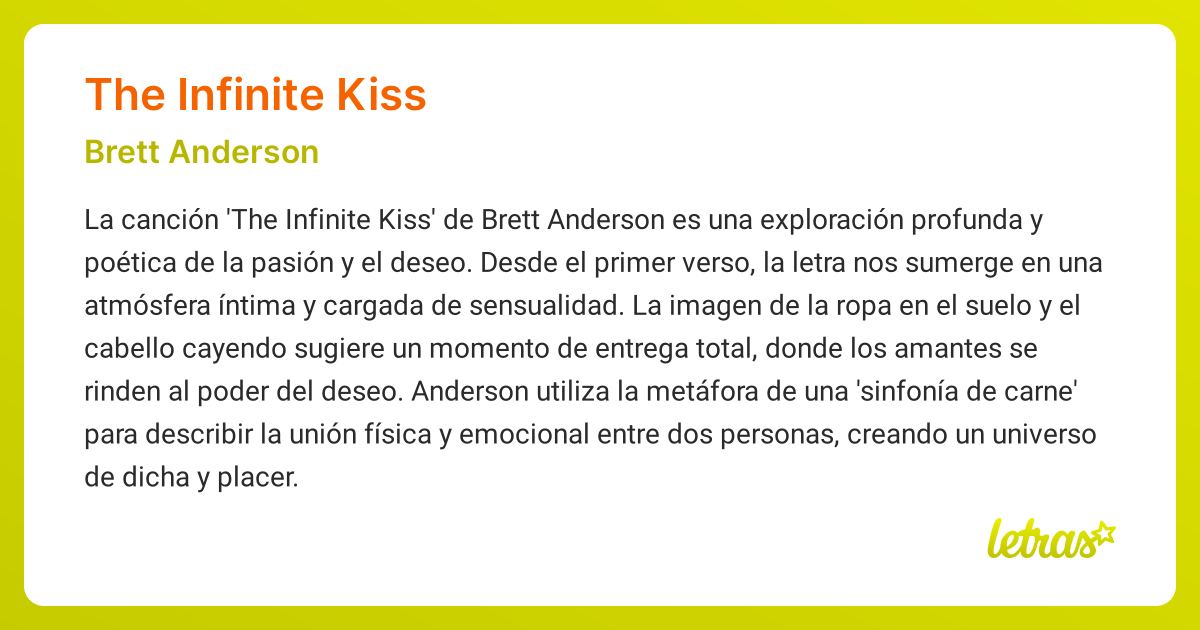 Significado de la canción THE INFINITE KISS (Brett Anderson) - LETRAS.COM