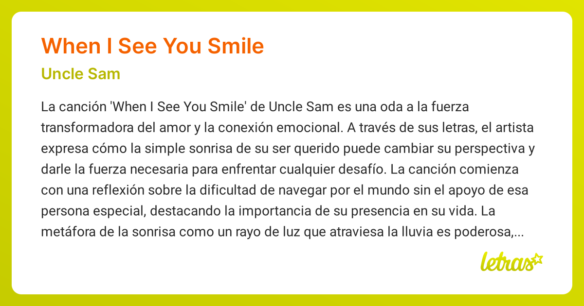 Significado de la canción WHEN I SEE YOU SMILE (Uncle Sam) - LETRAS.COM