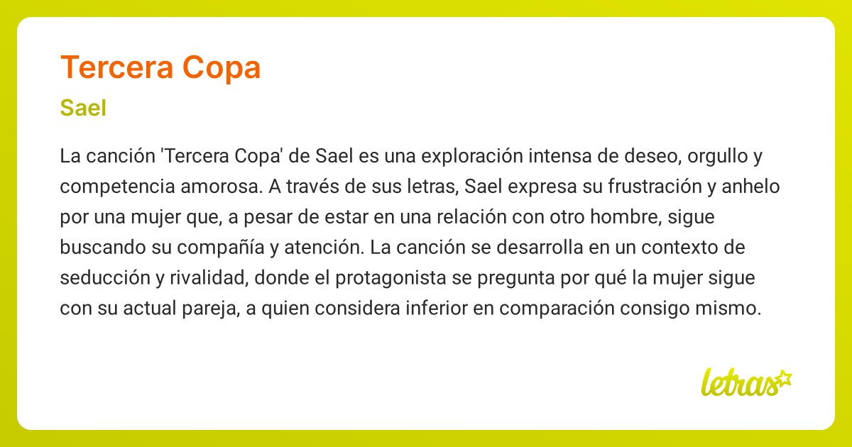 Significado de la canción TERCERA COPA (Sael) - LETRAS.COM