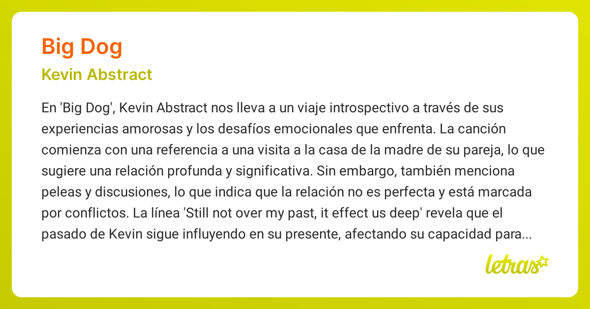 Significado de la canción BIG DOG (Kevin Abstract) - LETRAS.COM