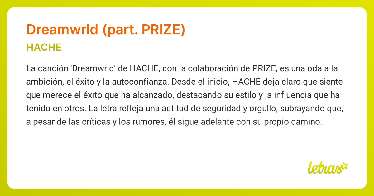 Significado de la canción DREAMWRLD (PART. PRIZE) (HACHE) - LETRAS.COM