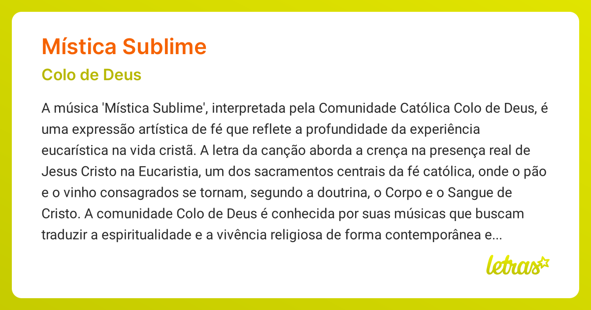 Significado da música MÍSTICA SUBLIME (Colo de Deus) - LETRAS.MUS.BR