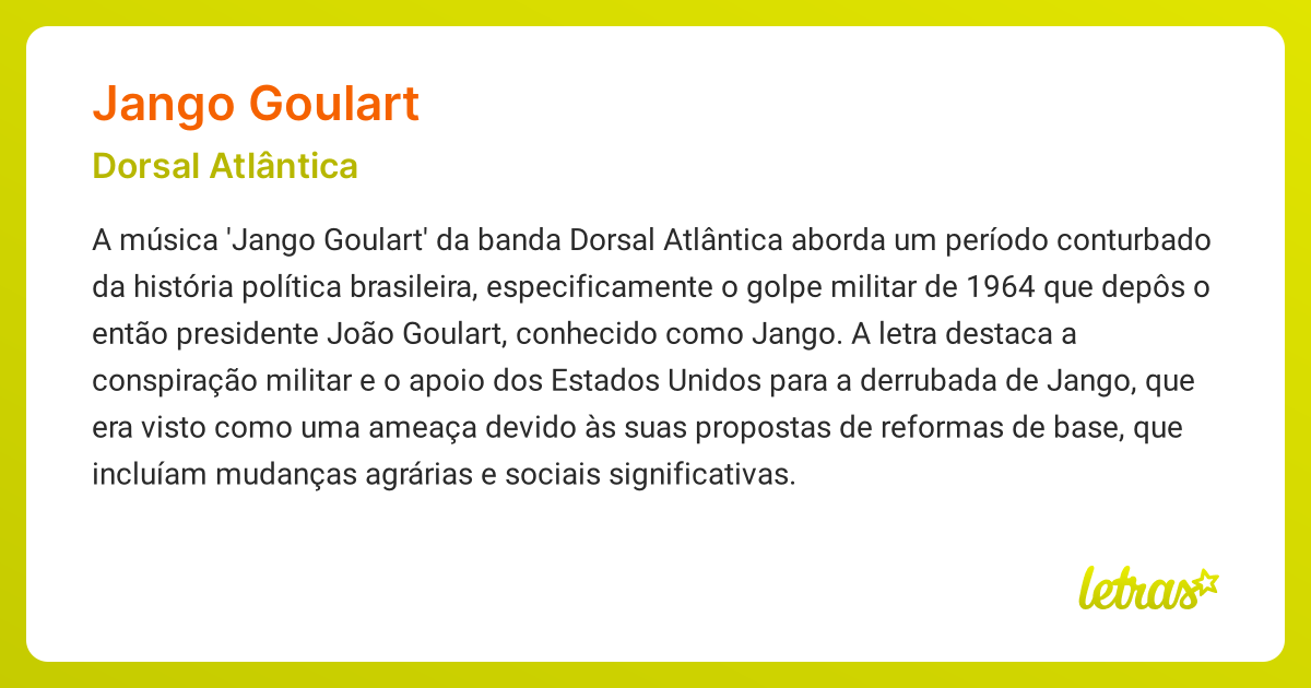 Significado da música JANGO GOULART (Dorsal Atlântica) - LETRAS.MUS.BR