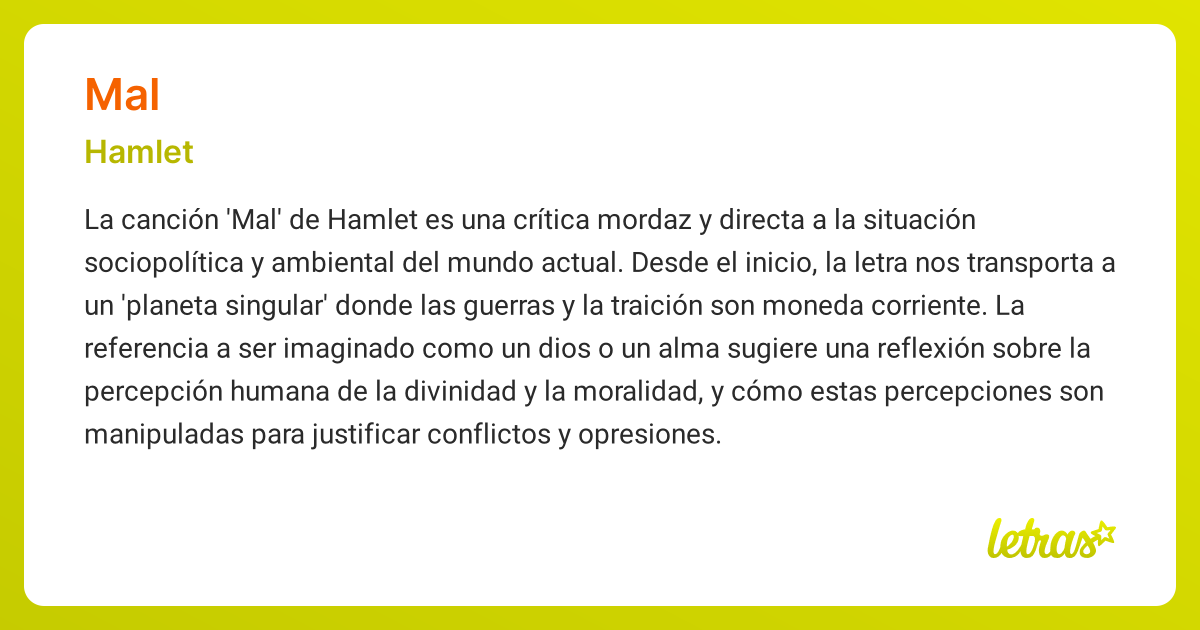 Significado de la canción MAL (Hamlet) - LETRAS.COM