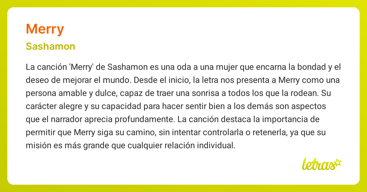 Significado de la canción MERRY (Sashamon) - LETRAS.COM