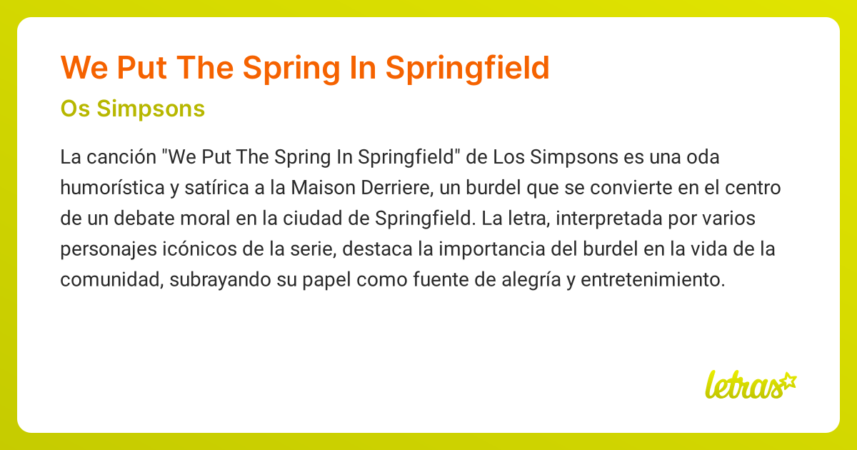 Significado de la canción We Put The Spring In Springfield (Os Simpsons ...