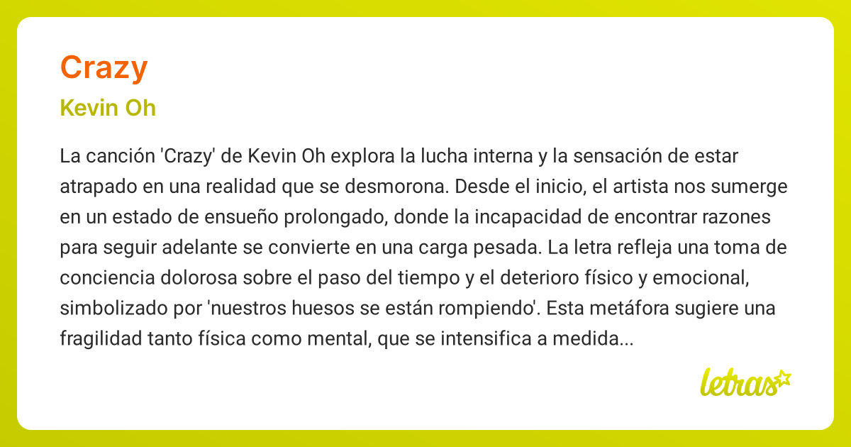 Significado de la canción CRAZY (Kevin Oh) - LETRAS.COM