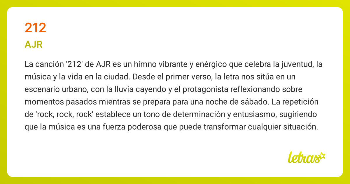 Significado de la canción 212 (AJR) - LETRAS.COM