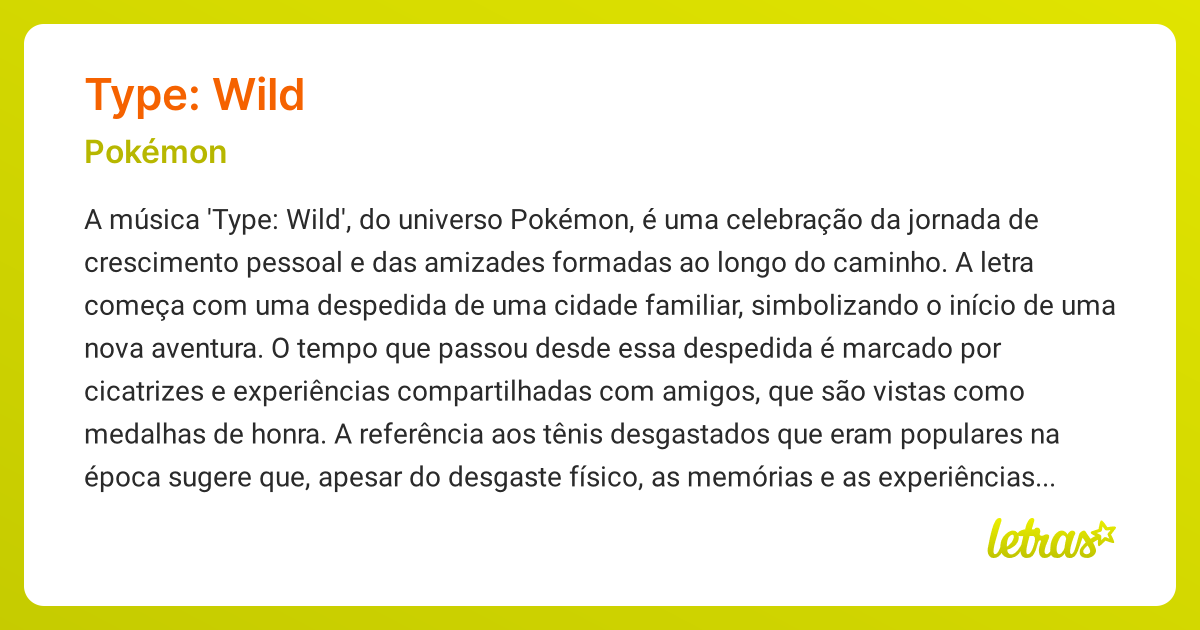 Significado da música TYPE: WILD (Pokémon) - LETRAS.MUS.BR