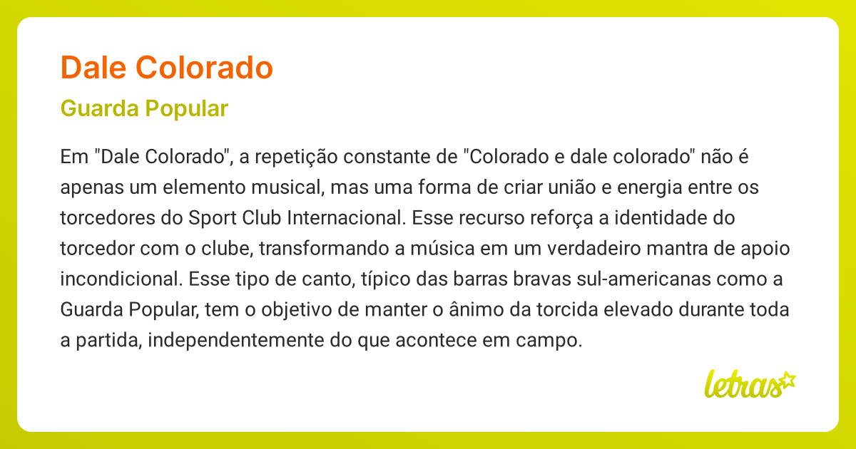 Significado da música DALE COLORADO (Guarda Popular) - LETRAS.MUS.BR
