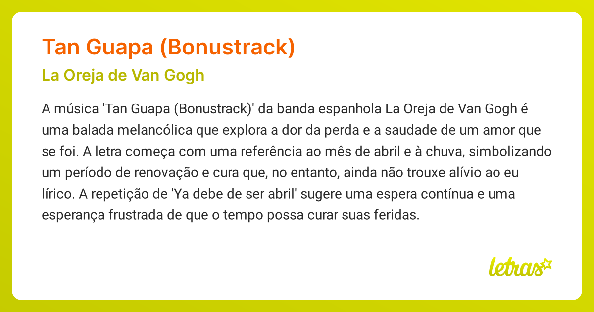 Significado da música TAN GUAPA (BONUSTRACK) (La Oreja de Van Gogh ...