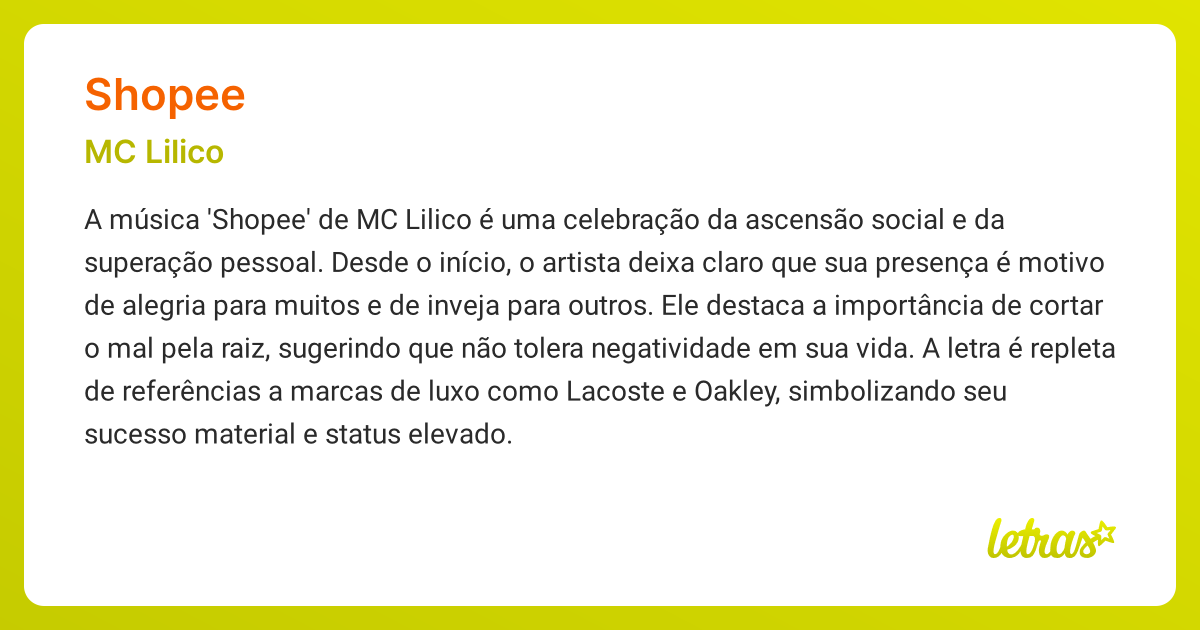 Significado da música SHOPEE (MC Lilico) - LETRAS.MUS.BR