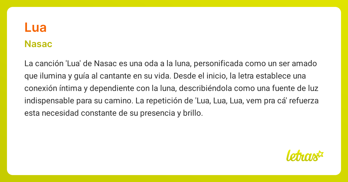 Significado de la canción LUA (Nasac) - LETRAS.COM