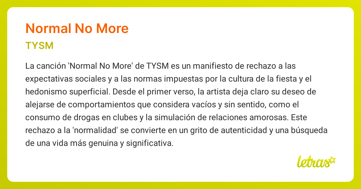 Significado de la canción NORMAL NO MORE (TYSM) - LETRAS.COM