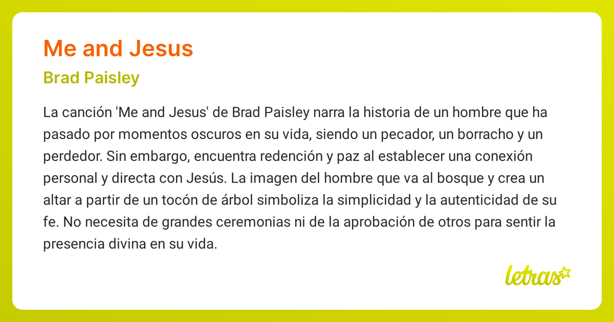 Significado de la canción ME AND JESUS (Brad Paisley) - LETRAS.COM