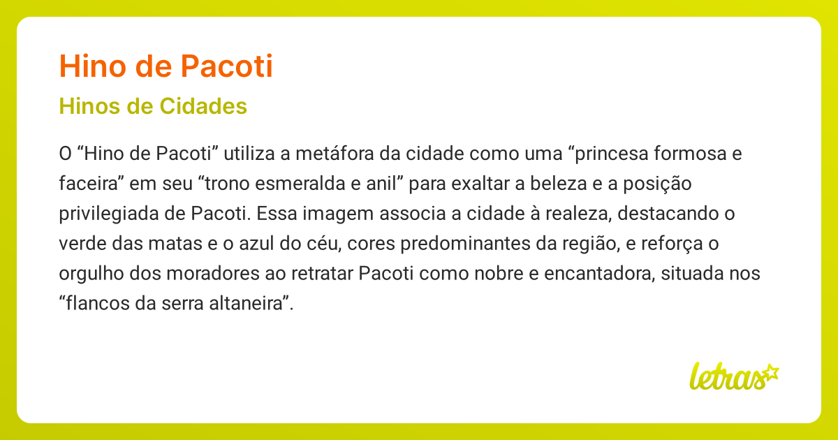 Significado da música HINO DE PACOTI (Hinos de Cidades) - LETRAS.MUS.BR