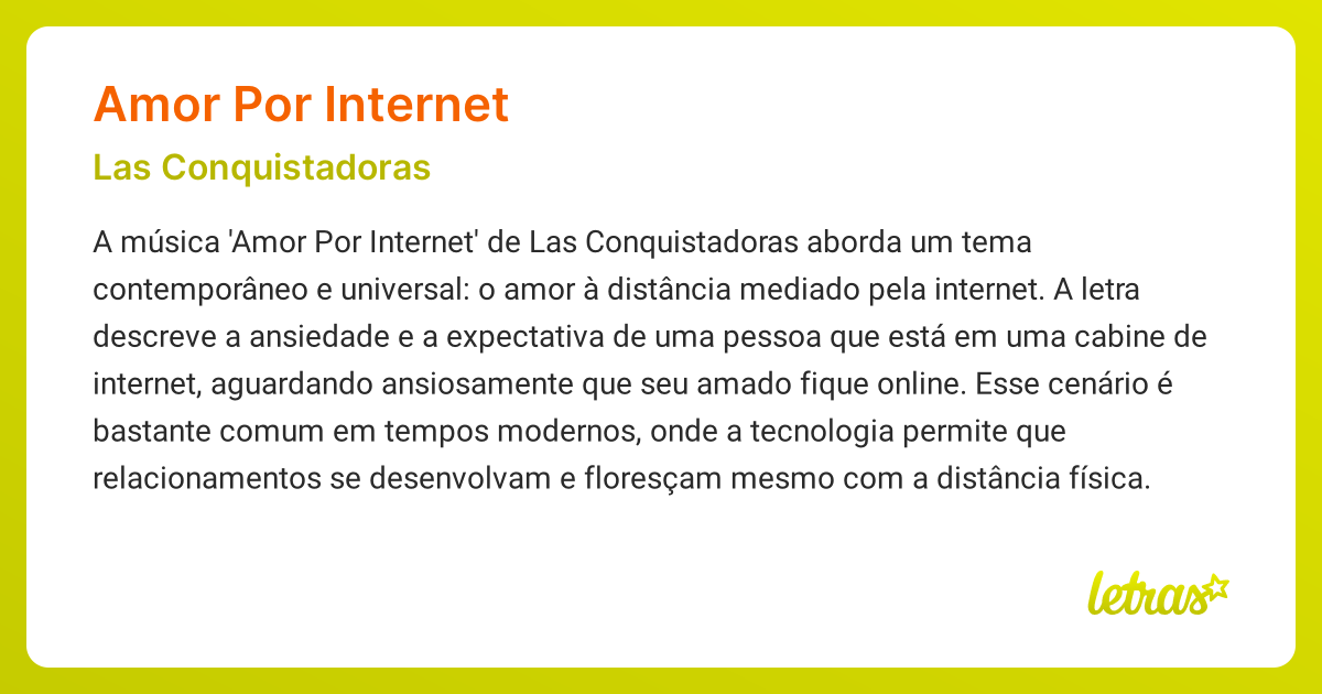 Significado da música AMOR POR INTERNET (Las Conquistadoras) - LETRAS ...