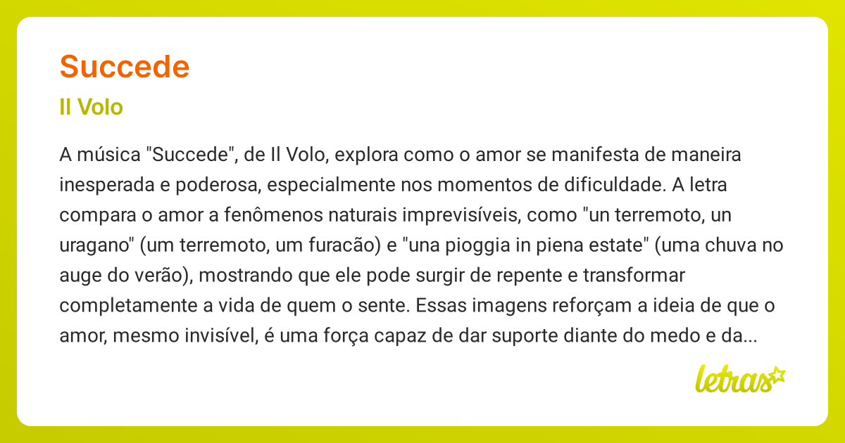 Significado da música SUCCEDE (Il Volo) - LETRAS.MUS.BR