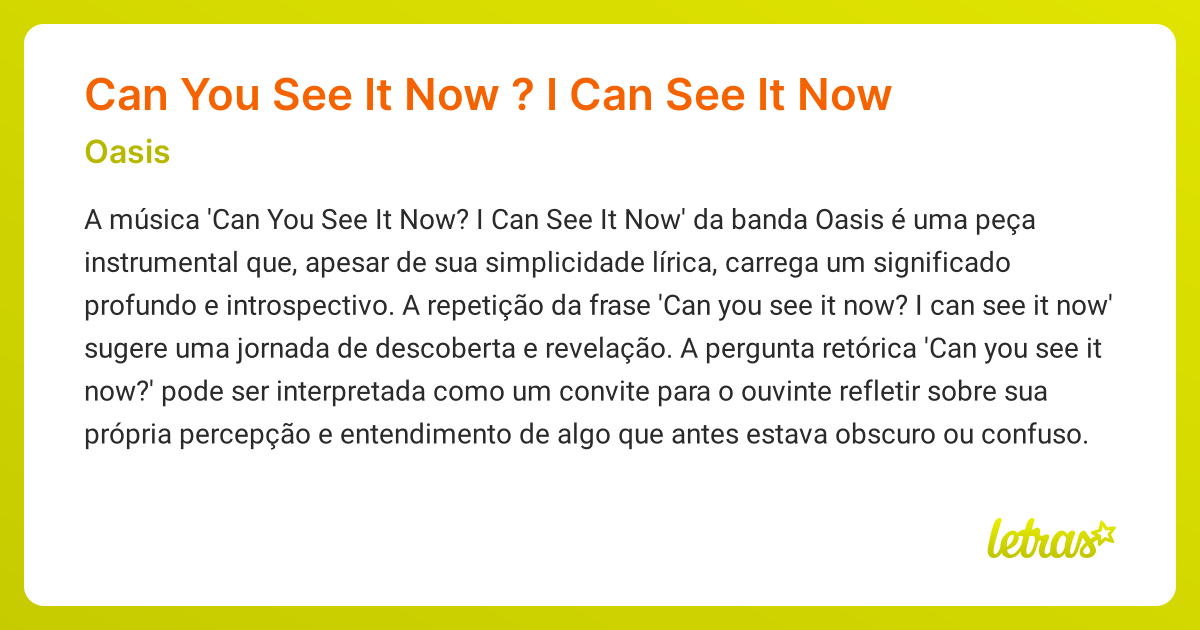 Significado da música Can You See It Now ? I Can See It Now (Oasis ...