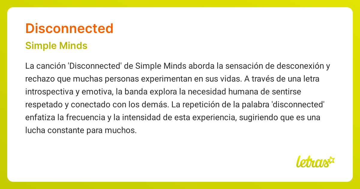 Significado de la canción DISCONNECTED (Simple Minds) - LETRAS.COM