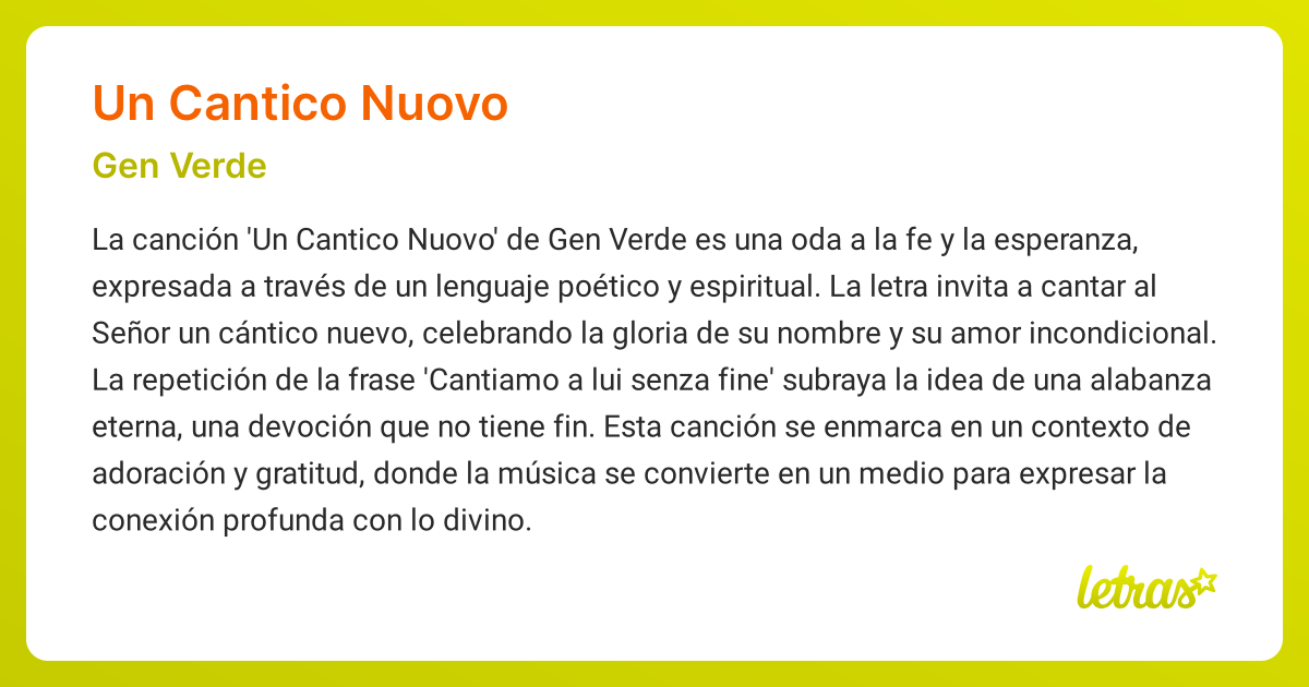 Significado de la canción UN CANTICO NUOVO (Gen Verde) - LETRAS.COM
