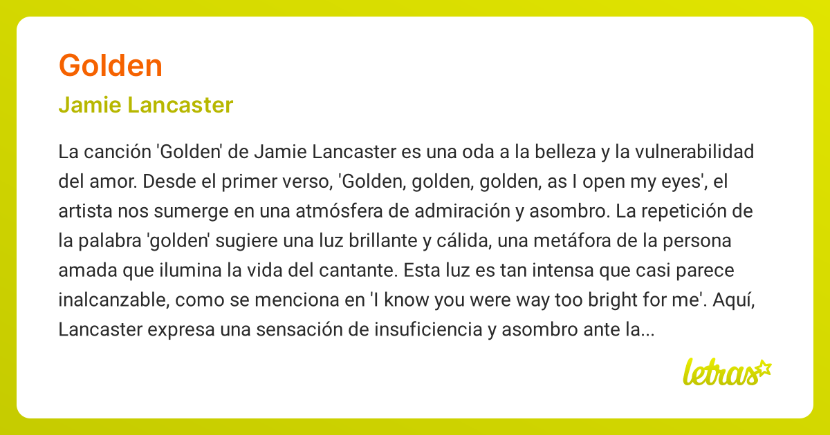 Significado de la canción GOLDEN (Jamie Lancaster) - LETRAS.COM