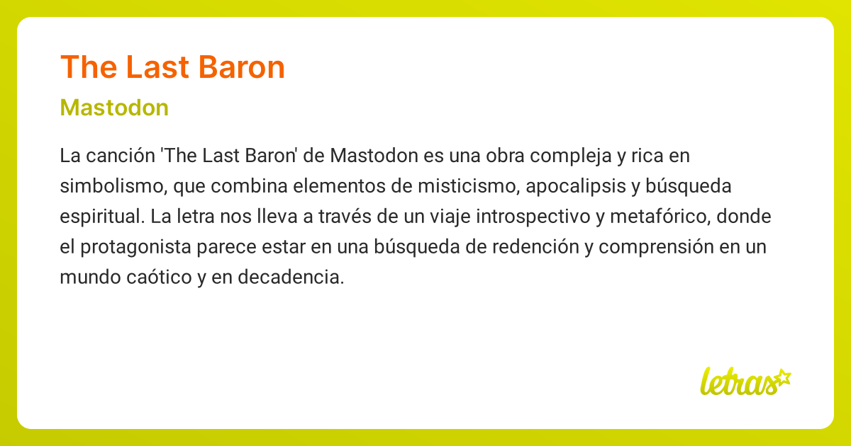 Significado de la canción THE LAST BARON (Mastodon) - LETRAS.COM