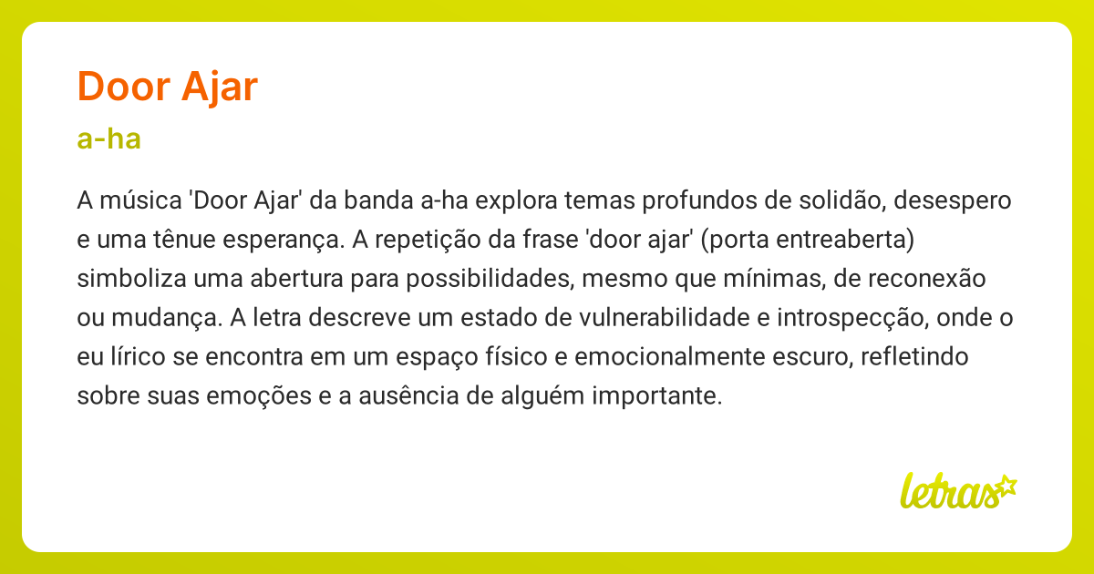 Significado da música DOOR AJAR (a-ha) - LETRAS.MUS.BR