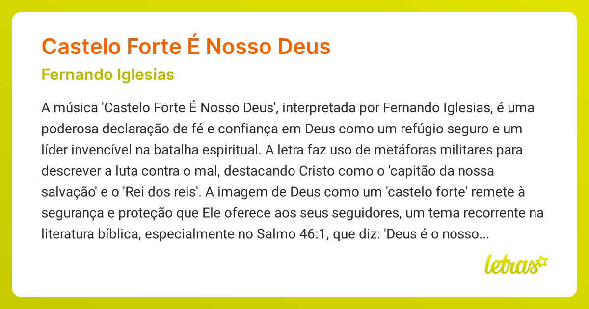 Significado da música CASTELO FORTE É NOSSO DEUS (Fernando Iglesias ...