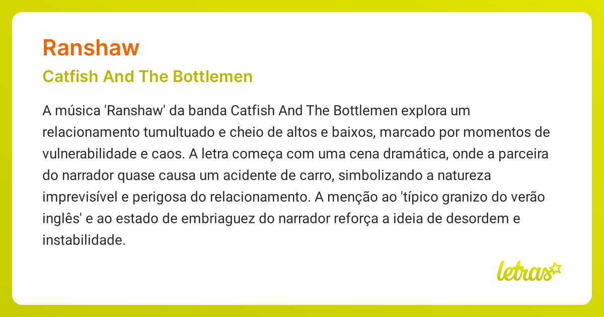 Significado da música RANSHAW (Catfish And The Bottlemen) - LETRAS.MUS.BR