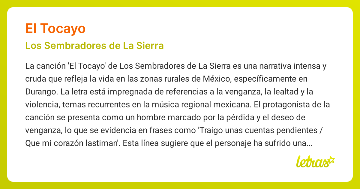 Significado de la canción EL TOCAYO (Los Sembradores de La Sierra ...